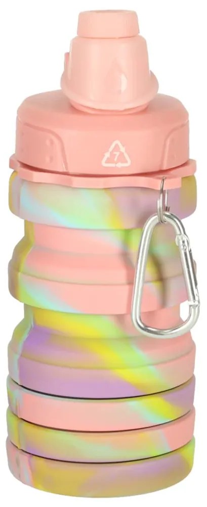 Creative Corner Láhev na vodu bidon silikonová skládací s rukojetí sportovní 500ml duhová