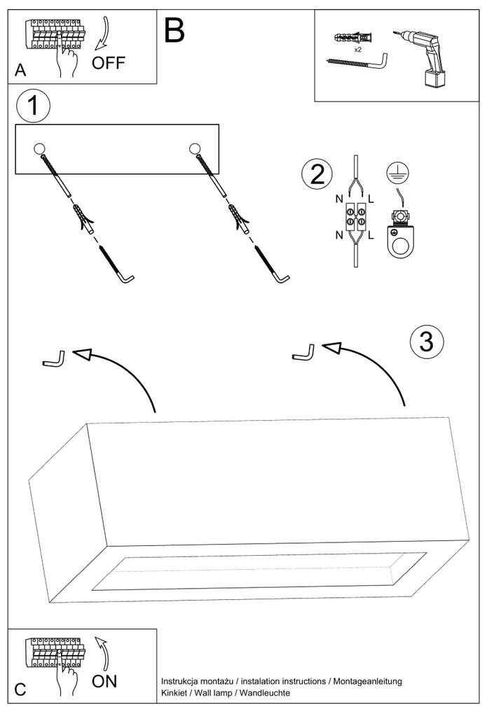 Nástěnné svítidlo Vega, 1x betonové stínítko, (30 cm)