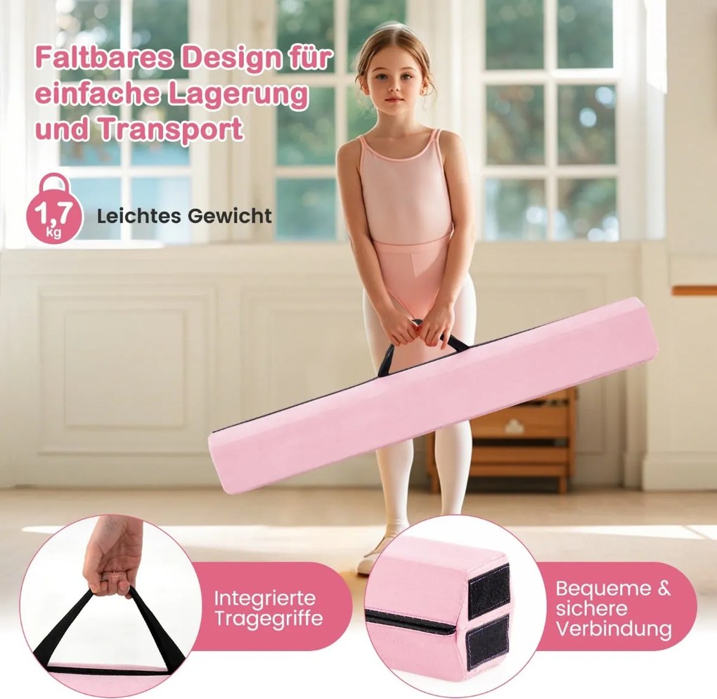 Costway Kladina gymnastická kladina 210 cm skládací gymnastická kladina – růžový