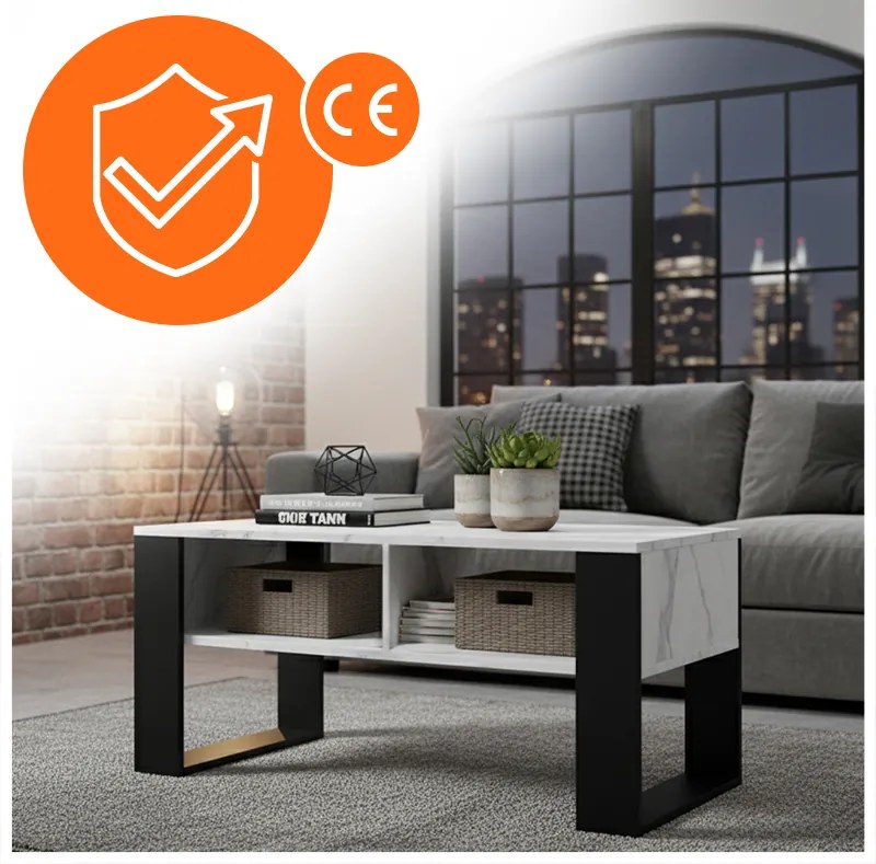 Velaco Konferenční kávový stolek TAB 2 90, imitace bílého mramoru/černá
