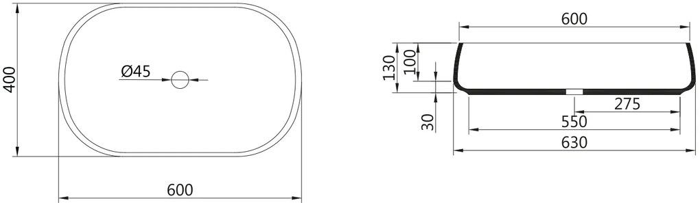 Sapho Sapho, JUMPER keramické umyvadlo na desku 60x40cm, bílá, WH070