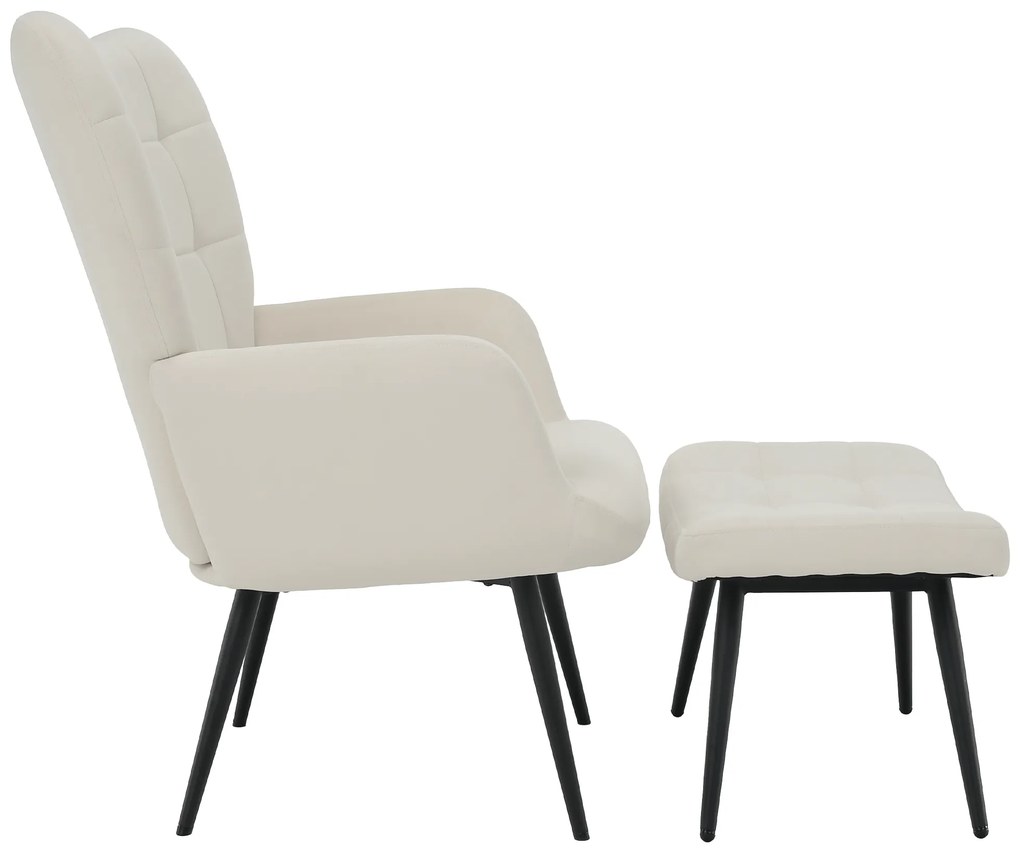 Relaxační křeslo ušák s podnožkou LUMEN - bílá Velvet látka