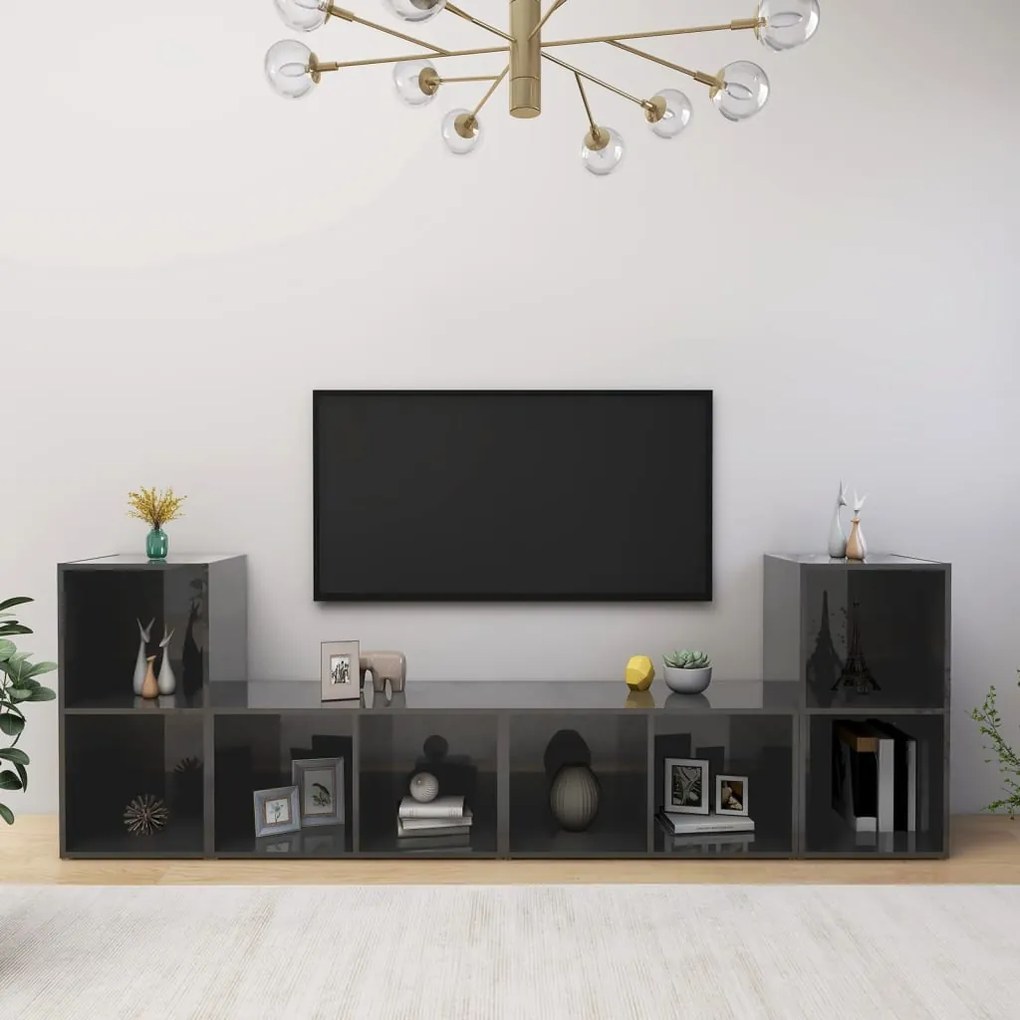 vidaXL TV skříňky 4 ks šedé vysoký lesk 72x35x36,5 cm kompozitní dřevo