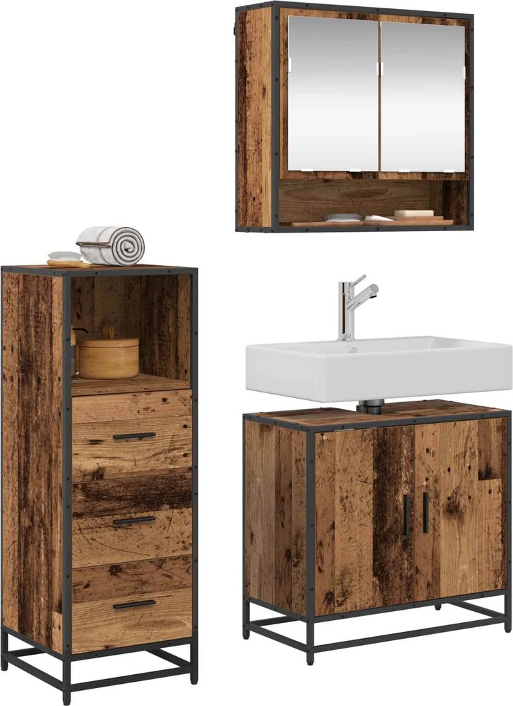Sada koupelnového nábytku 3 ks Staré dřevo 65 x 33 x 60 cm 3402444