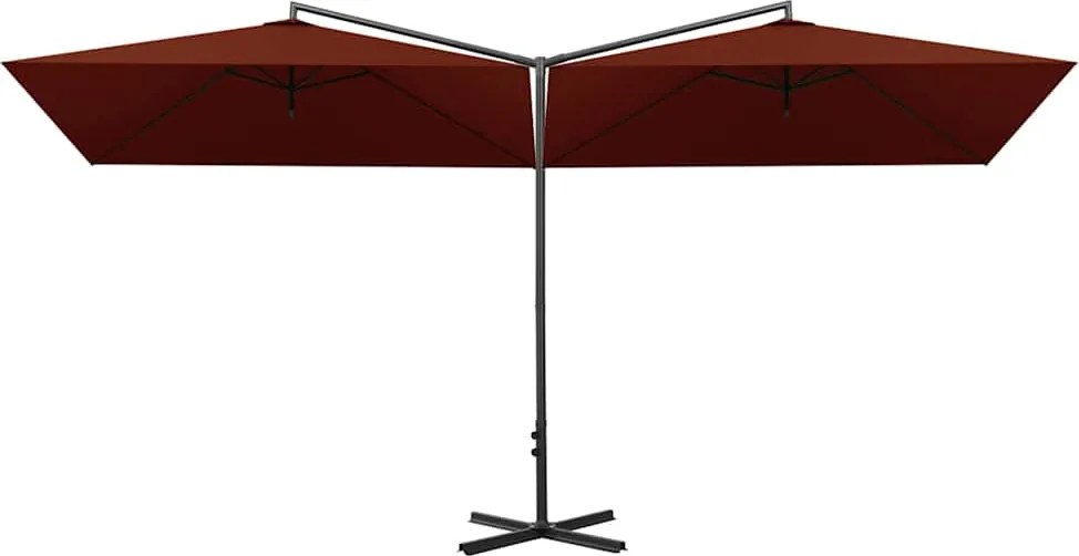 Dvojitý zahradní slunečník s ocelovou tyčí terakota 600x300 cm 312559