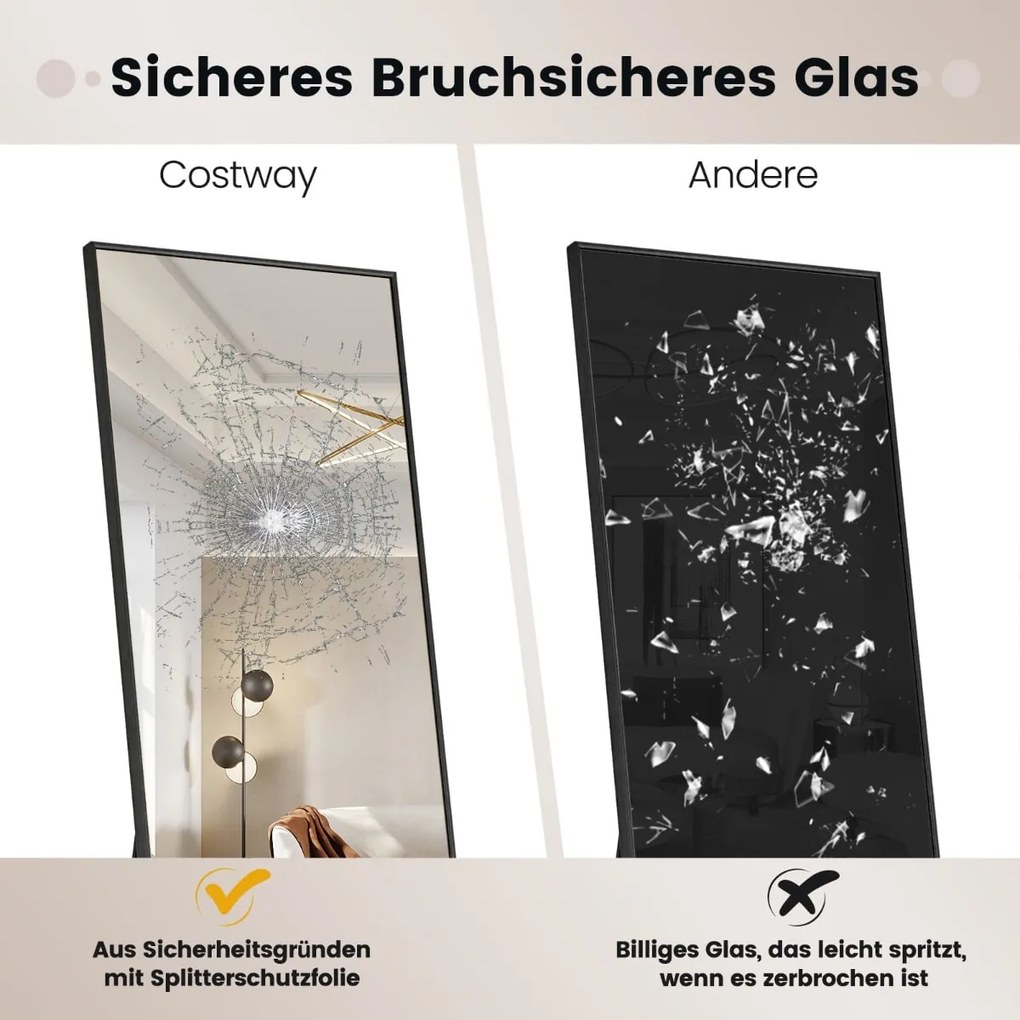 Costway Celoplošné zrcadlo Stojací zrcadlo 2 v 1 a nástěnné zrcadlo z – černý