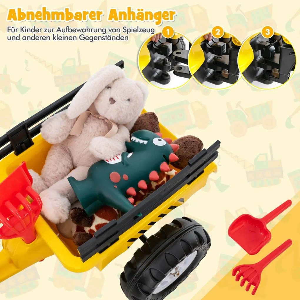 Costway 3 v 1 dětský buldozer bagr se 6 koly – 178 × 42 × 60 cm, žluť