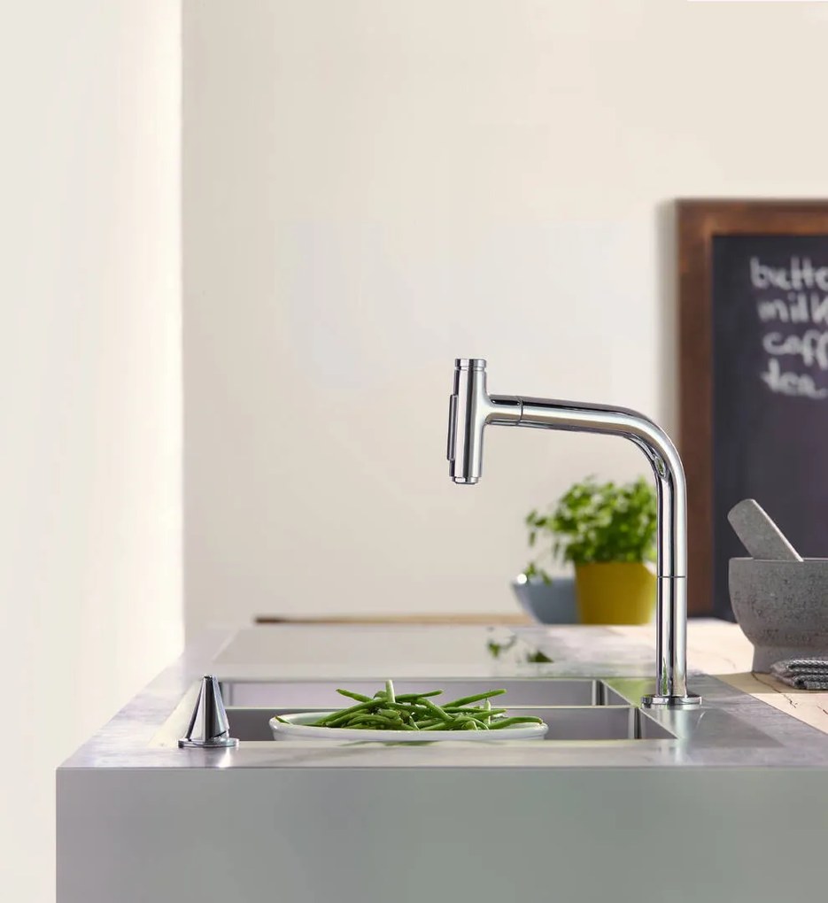 Hansgrohe M71, dřezová baterie M7120-H200 s výsuvnou sprškou, 2-otvorová instalace, sBOX, chromová, 73818000