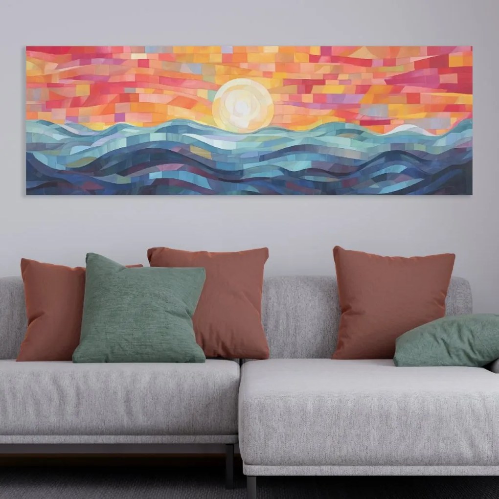 Obraz na plátně - Abstraktní západ slunce nad mořem FeelHappy.cz Velikost obrazu: 90 x 30 cm