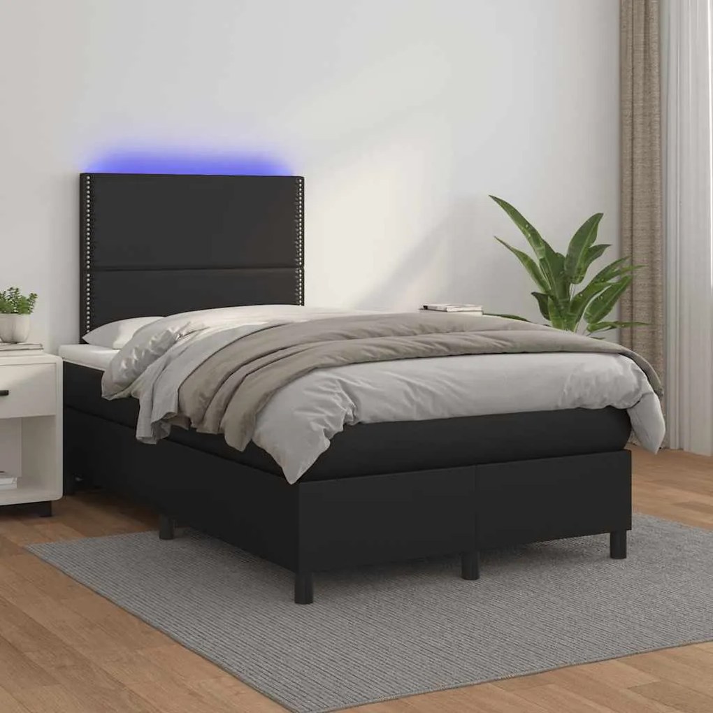 Box spring postel s matrací a LED černá 120 x 190 cm umělá kůže 3270287