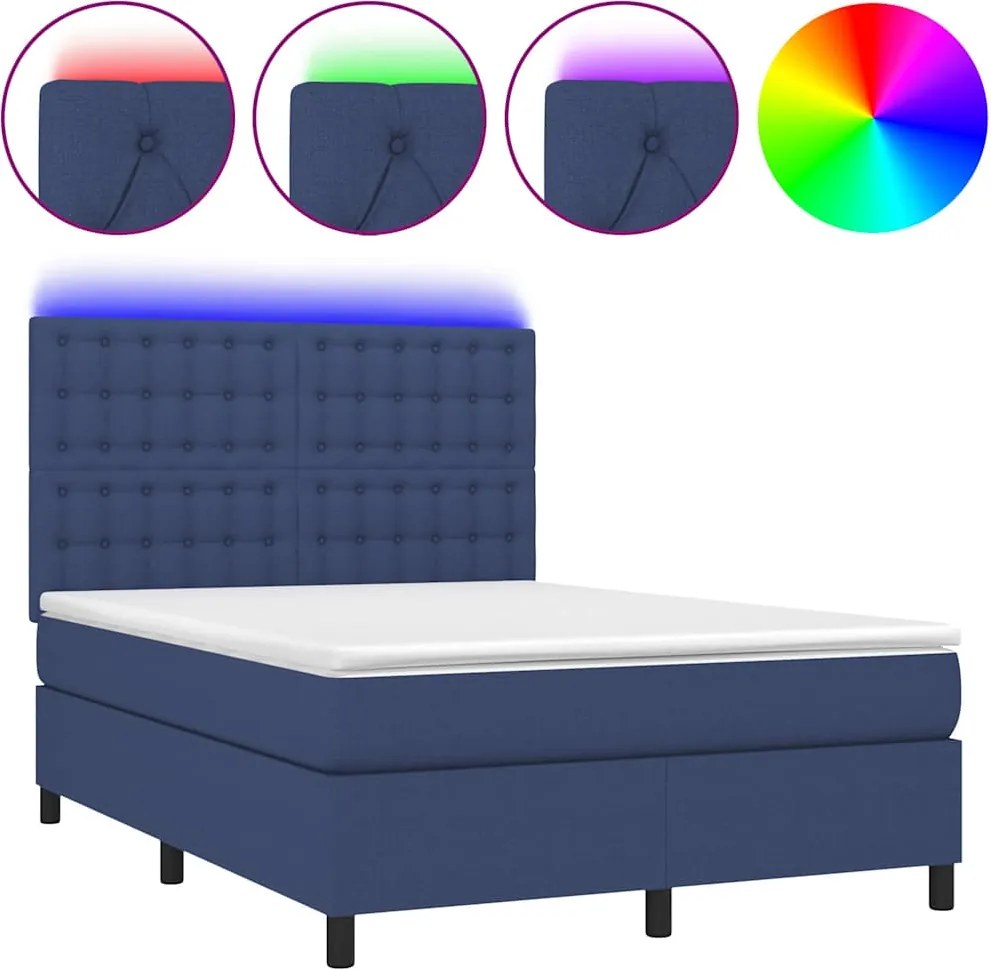 Box spring postel s matrací a LED modrá 140x200 cm textil 3135203