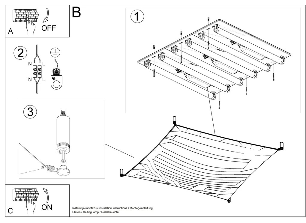 Stropní svítidlo Luna, 1x bílé textilní stínítko, (140 cm)