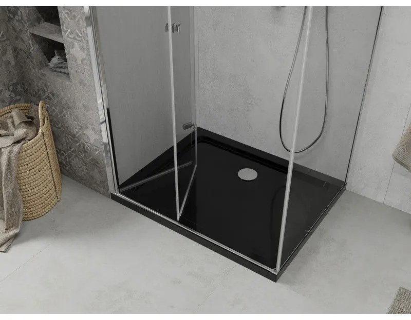 Mexen Lima, sprchový kout se skládacími dveřmi 100 (dveře) x 80 (stěna) cm, 6mm čiré sklo, chromový profil + slim sprchová vanička černá + chromový sifon, 856-100-080-01-00-4070