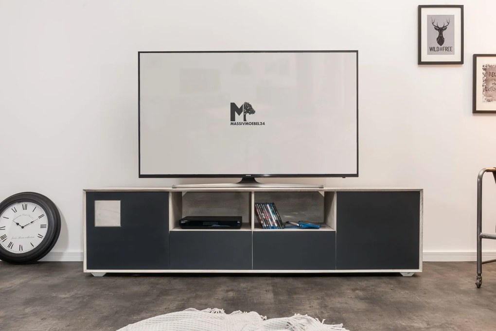 Bighome - TAMPERE TV stolek 50x210 cm, dub, světle šedá