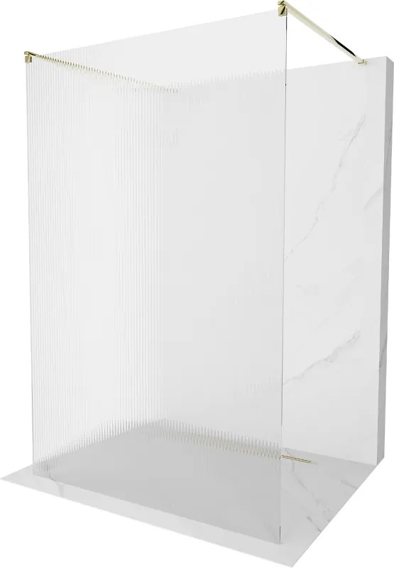 Mexen Kioto, sprchová zástěna Walk-In 100 x 200 cm, 8mm sklo s žebrovým vzorem, zlatý profil, 800-100-002-50-09