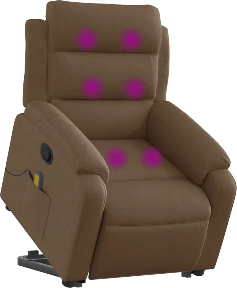 Zvedací masážní polohovací křeslo hnědé textil 3204996