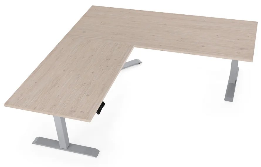 Výškově nastavitelný stůl OfficeTech Angle, 180 x 200 cm, šedá podnož, dub