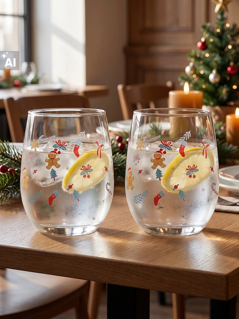 Sinsay - Vánoční sklenice s potiskem perníčků, vánočních stromků a cukrových hůlek 2 pack - clear