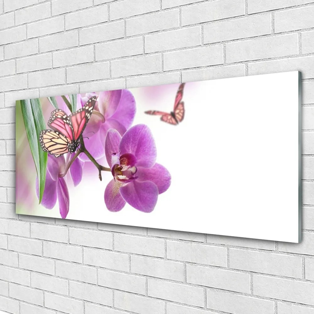 akrylový obraz Motýli Květiny Příroda 125x50 cm