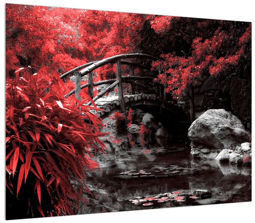 Obraz dřevěného mostu přes říčku (70x50 cm)