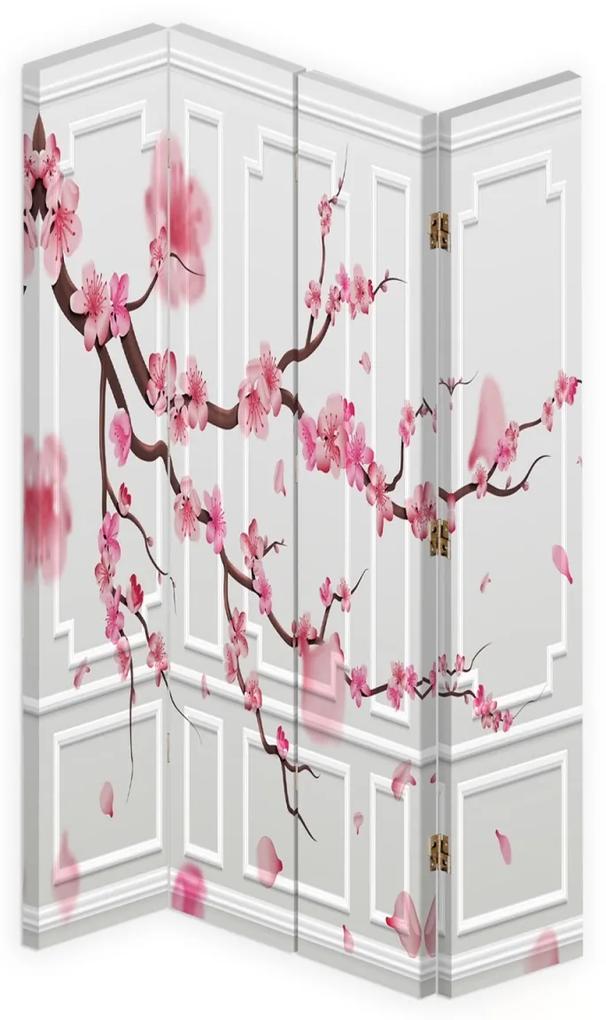 Ozdobný paraván Kvetoucí třešeň Japonsko - 145x170 cm, čtyřdílný, obustranný paraván 360°