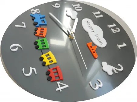 Nástěnné hodiny pro děti vlak barvy šedá OBLAK 3D HODINY FL-z97- X0052 -RAL7011