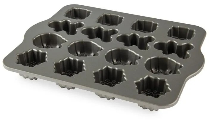 Nordic Ware minibábovkový plát s 16 formičkami Sváteční čajové pečivo, 3 cup stříbrná, 93748