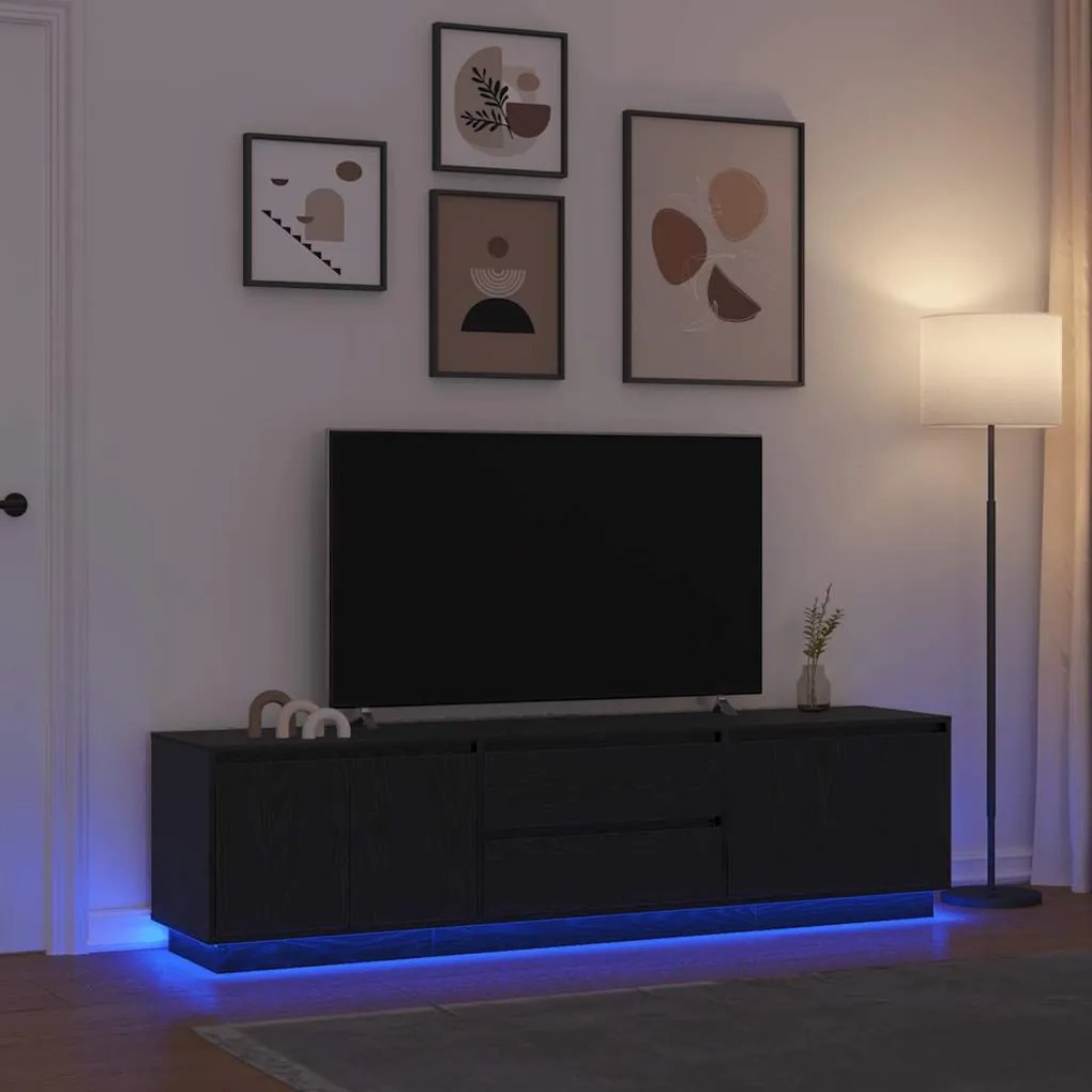 TV skříňka s LED osvětlením černý dub 193,5x41x50 cm 3328436
