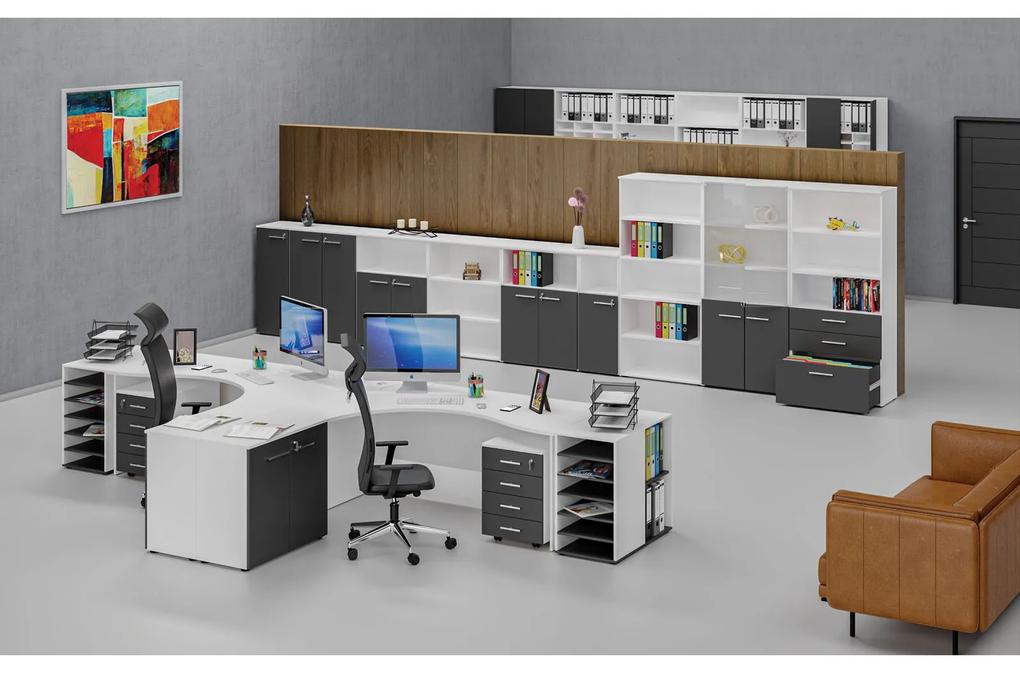 Kombinovaná kancelářská skříň se zásuvnými dveřmi PRIMO WHITE, 1087 x 800 x 420 mm, bílá/grafit