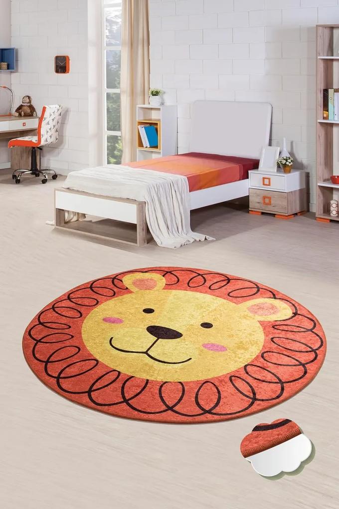 Dětský kulatý koberec Leon 140 cm žlutý/červený