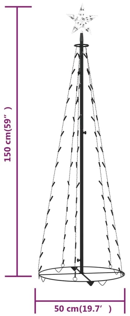 vidaXL Vánoční stromek kužel studený bílý 84 LED diod 50 x 150 cm