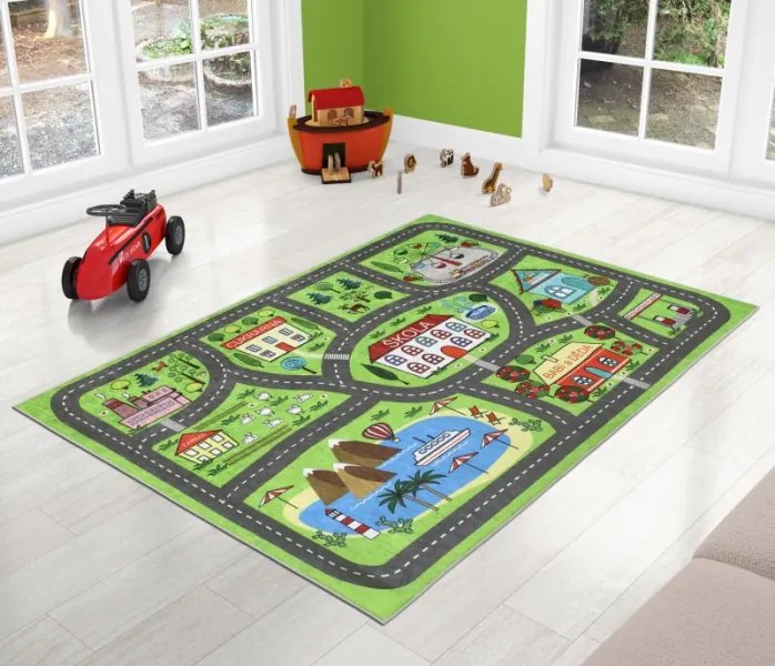 Bellatex Kobereček dětský šířka 100 cm, délka 150 cm Autíčková dráha Zelená,Šedá