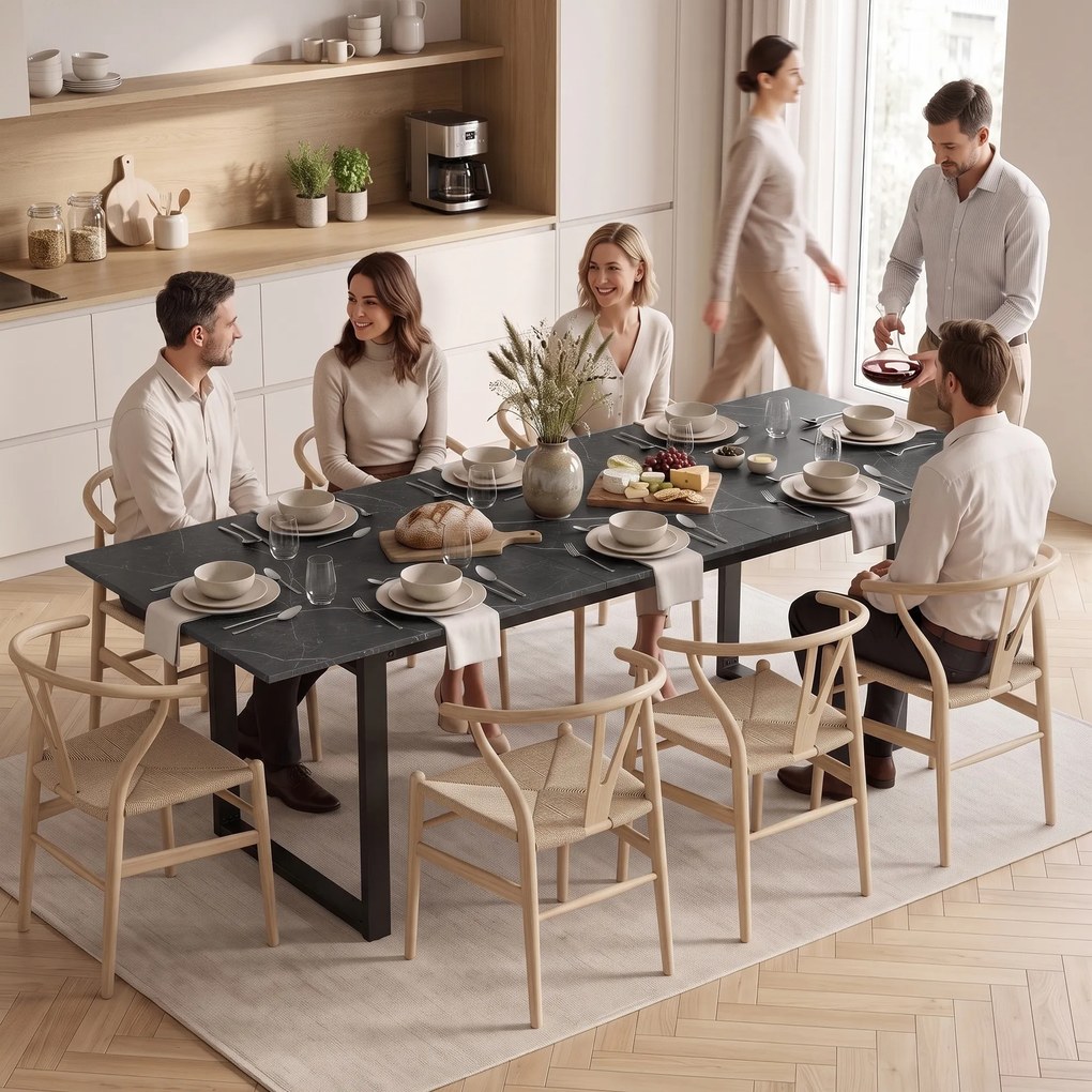 HOMCOM Rozkládací jídelní stůl 140-180 cm pro 6-8 osob, obdélníkový v industriálním designu s ocelovou konstrukcí, černá