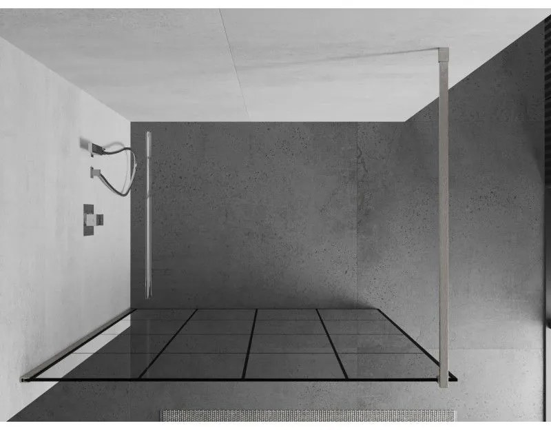 Mexen Kioto, sprchová zástěna Walk-In 130 x 200 cm, 8mm čiré sklo černý vzor, ​​broušená ocel profil, 800-130-101-97-77