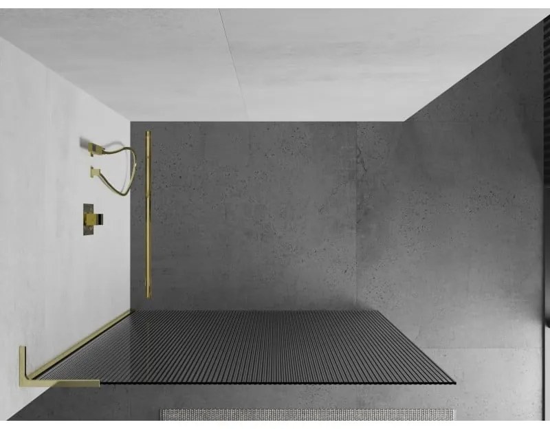 Mexen Kioto L, sprchová zástěna Walk-In 120 x 200 cm, 8mm sklo s žebrovým vzorem, zlatý lesklý profil, 800-120-103-50-09