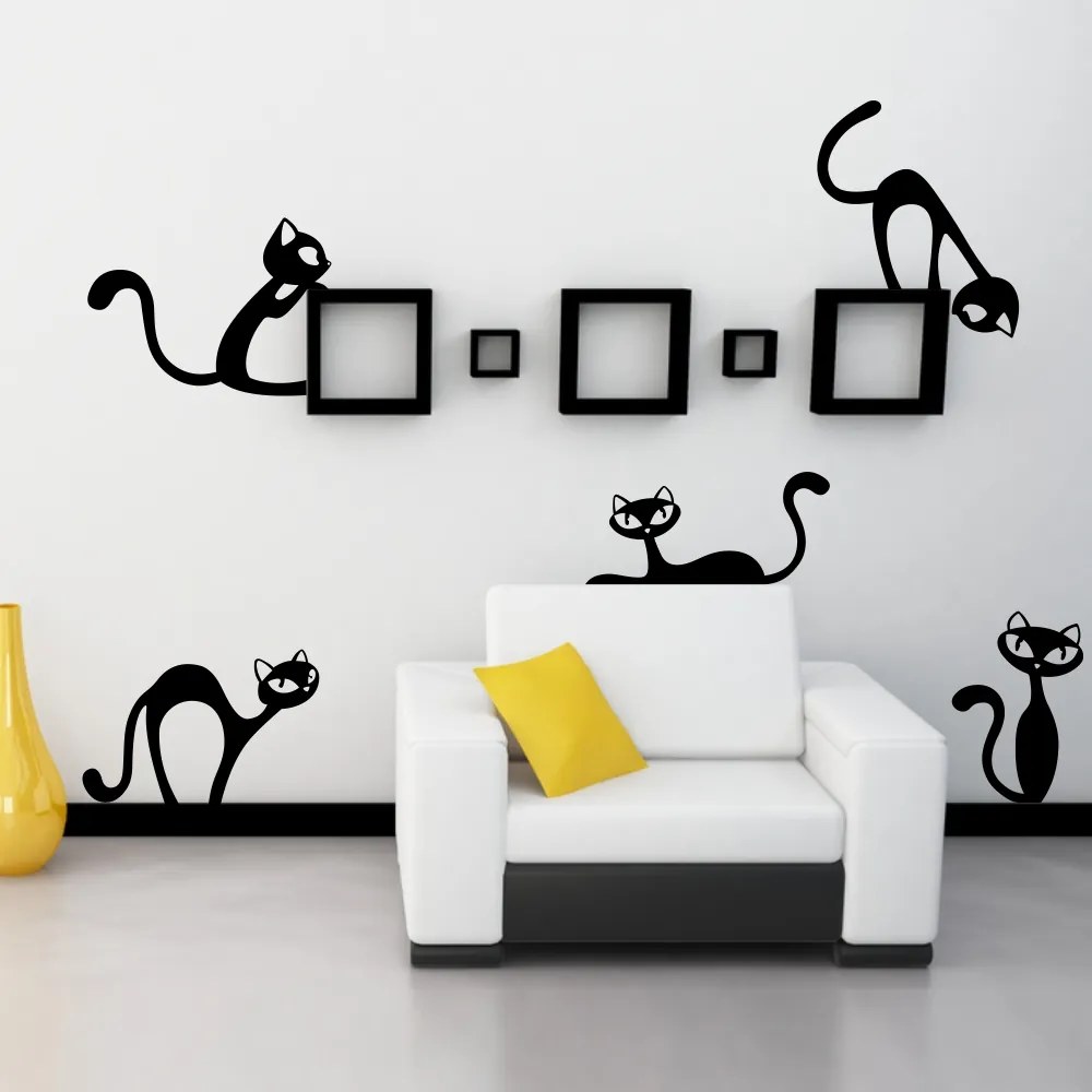 WALLVINIL Samolepky na zeď - Nezbedné kočky Barva: Černá, Velikost: Malá sada