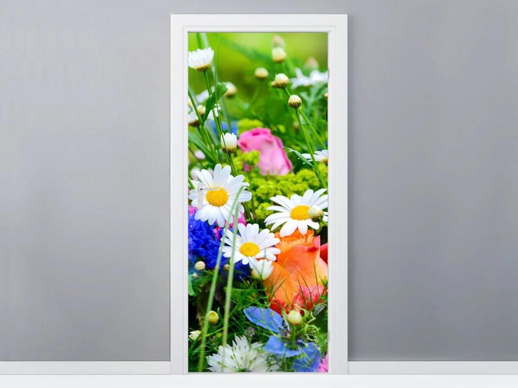 Gario Samolepící fólie na dveře Motýli a květiny v krásné zahradě 95x205cm Velikost: 95 x 205 cm