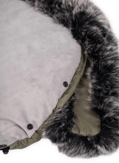 Zimní fusak FLUFFY s kožešinou + rukávník zdarma, Baby Nellys, 50 x 100cm, šedý