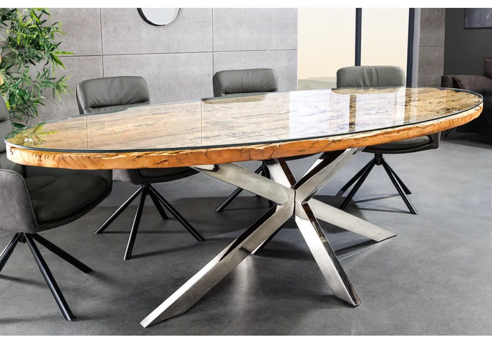 Massive home | Oválný jídelní stůl BARRACUDA 220cm, teak+sklo