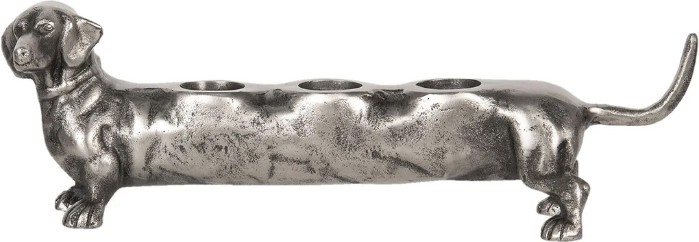 Stříbrný stojan na svíčky v designu Jezevčíka - 45*10*15 cm