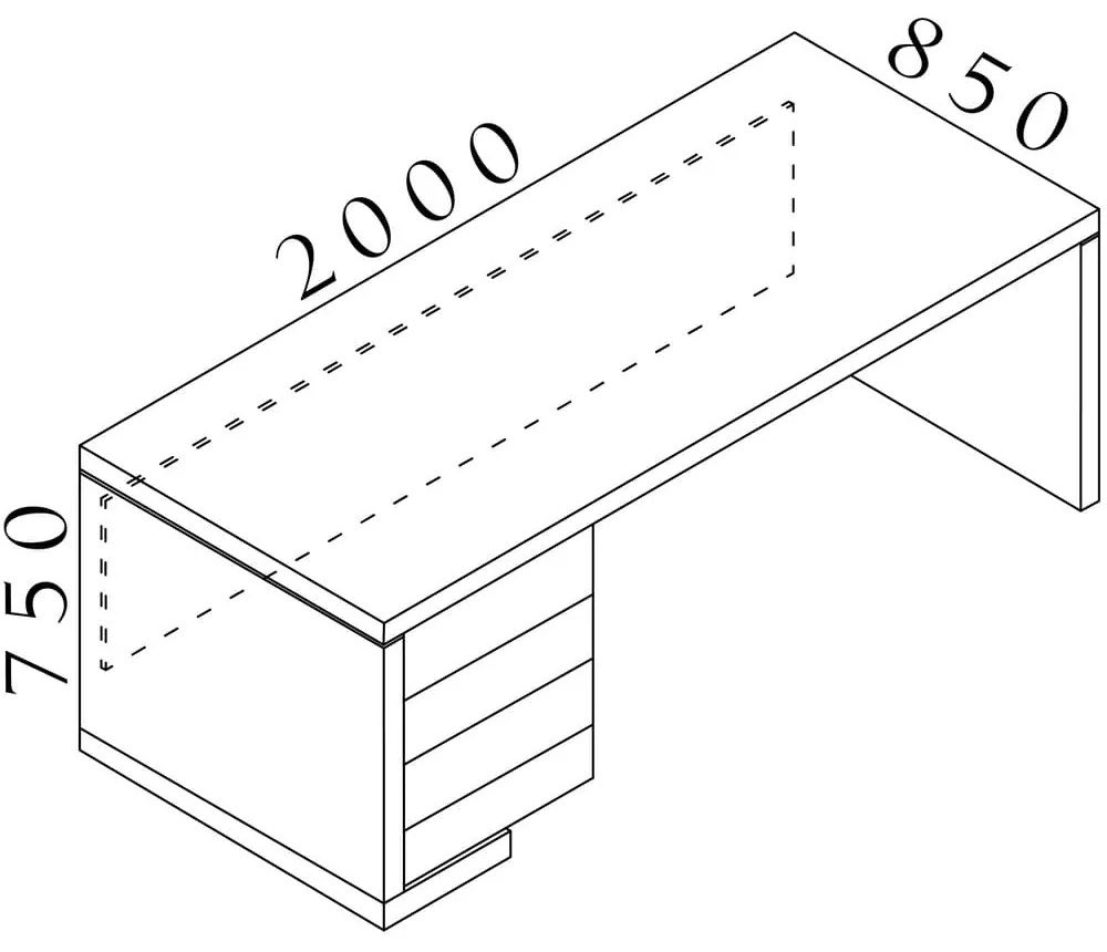 Stůl Lineart 200 x 85 cm + levý kontejner, jilm světlý / antracit