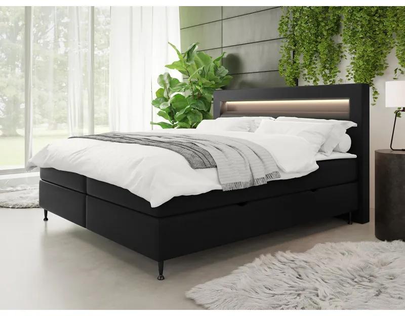 Kontinentální postel s osvětlením Eurybia, Rozměr postele: 180 x 200 cm, Potah: Ekokůže Soft 011 (černá)