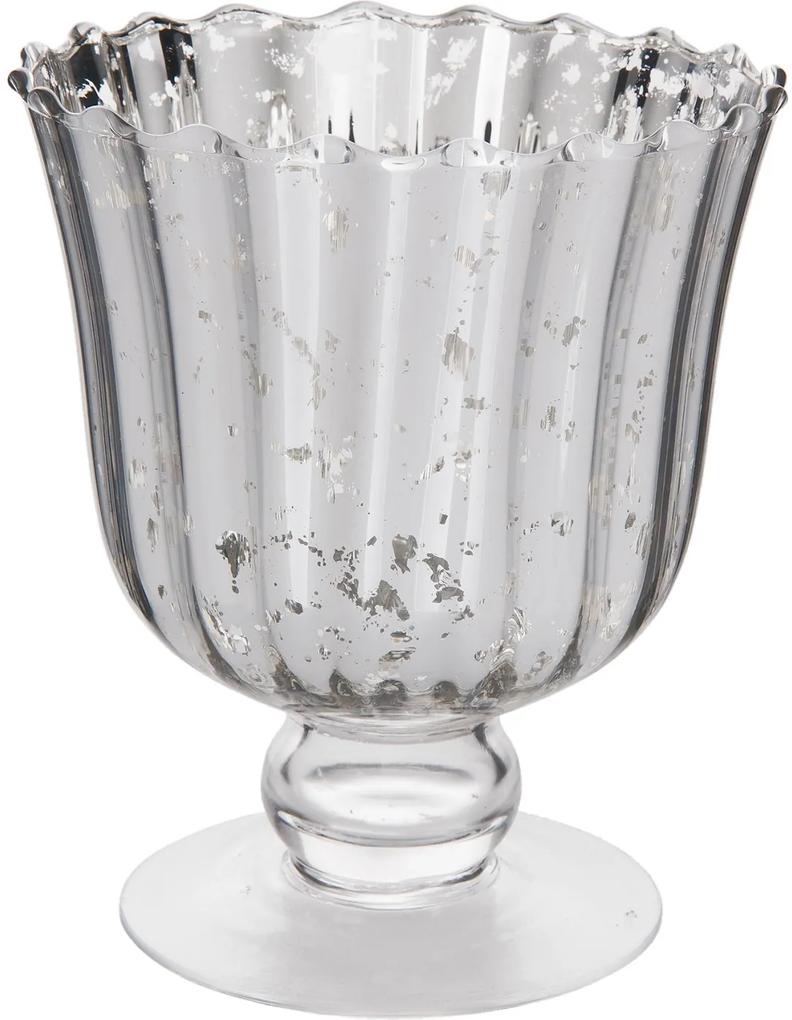 Skleněná dekorační váza/ svícen na noze - Ø 14*16 cm / 0.75 L Clayre & Eef  | BIANO