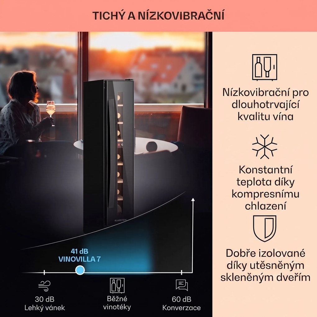 Klarstein Vinovilla 7 Uno Onyx, vestavná vinotéka, černé sklo, nerezová ocel