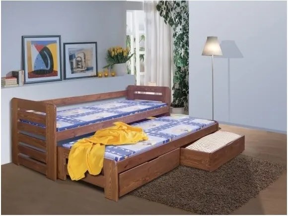 Dětská postel s přistýlkou a úložným prostorem TOMÍK, masiv borovice MEBLOBED