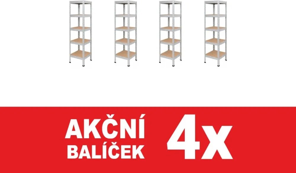 Akce 4x Regál 183x40x40 cm zinkovaný 5-policový, nosnost 1000 kg, RIVET