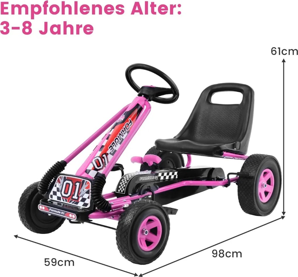 Costway Pedal Go-Kart Pedálové šlapací auto Dětské auto s pedálem Růžové, růžový
