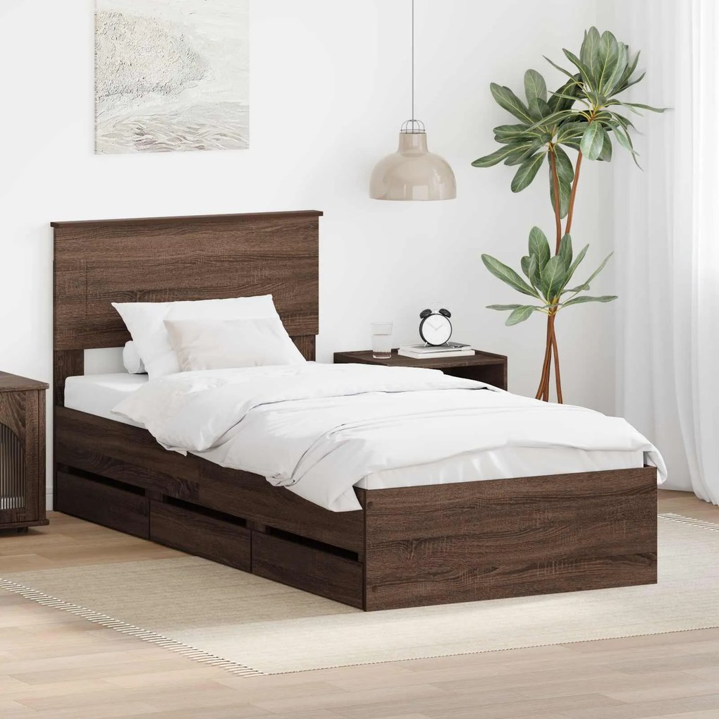 Rám postele se zásuvkou Hnědý dub 75 x 190 cm Inženýrské dřevo 3408039