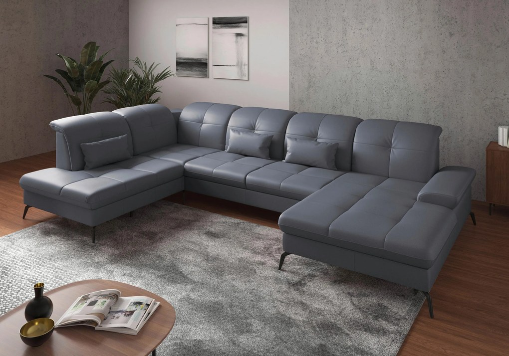 XXXLutz SEDACÍ SOUPRAVA, textil, kůže, šedomodrá Sit & More - Sedací soupravy - 00014401175Z
