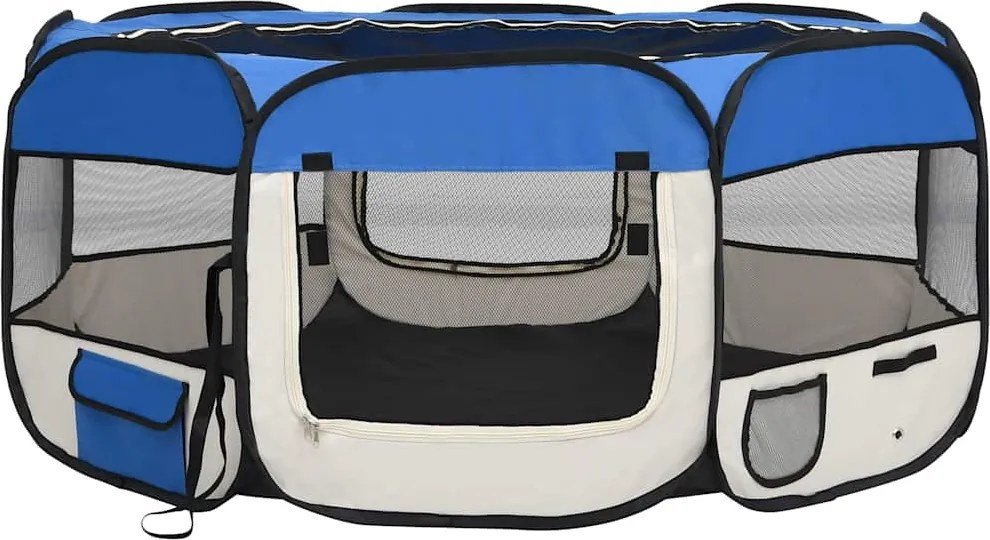 Skládací ohrádka pro psy s taškou modrá 145 x 145 x 61 cm 171016